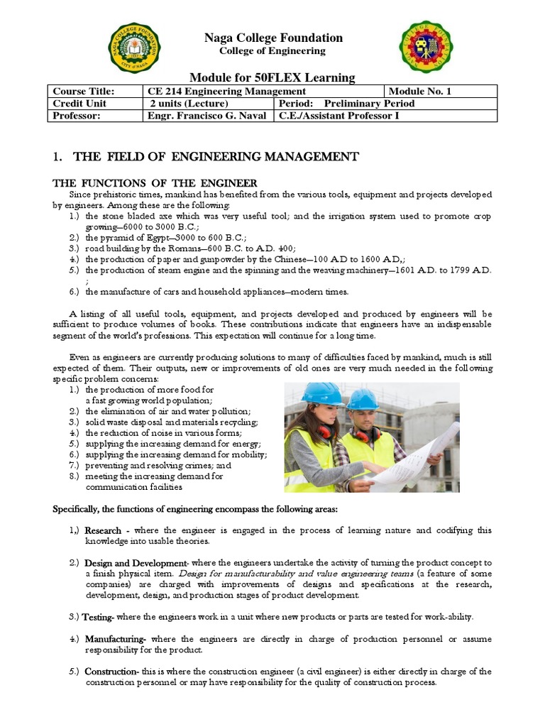2 Module No. 1 The Field of Engineering Management-1 | PDF | Engineer | Engineering