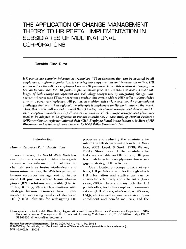 The Application of Change Management Theory To HR Portal Implementation | PDF | Change ...
