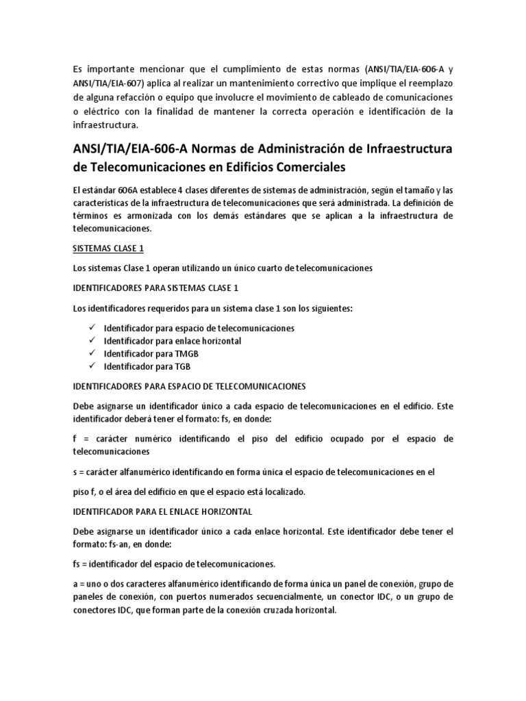 ANSI - TIA - EIA-606-A y ANSI - TIA - EIA-607 - Referente A Los Estándares para La ...