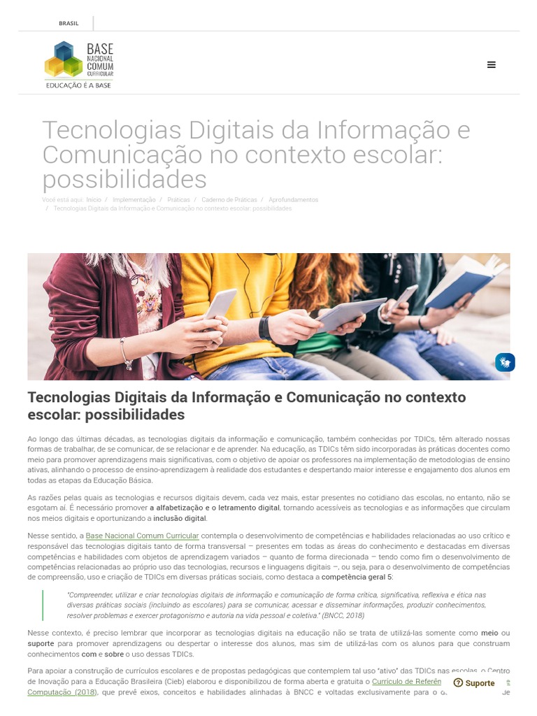 Tecnologias Digitais Da Informação e Comunicação No Contexto Escolar ...