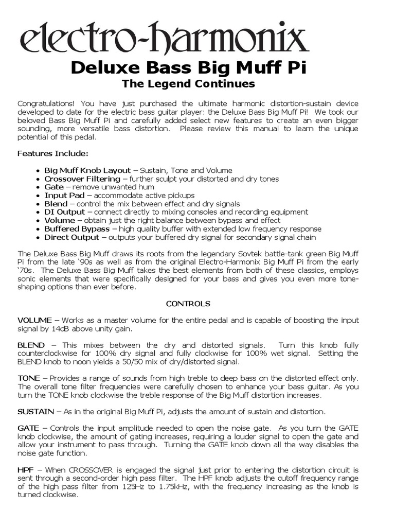 Deluxe Bass Big Muff Pi Manual | PDF | Radio | Telecommunications ...