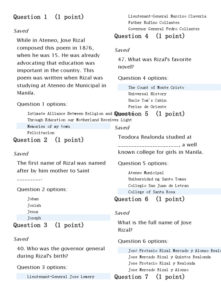 149 Qs Sa Exam NG Rizal 121 Lang Yung Tamang Sagot Hulaan Mo Nalang ...