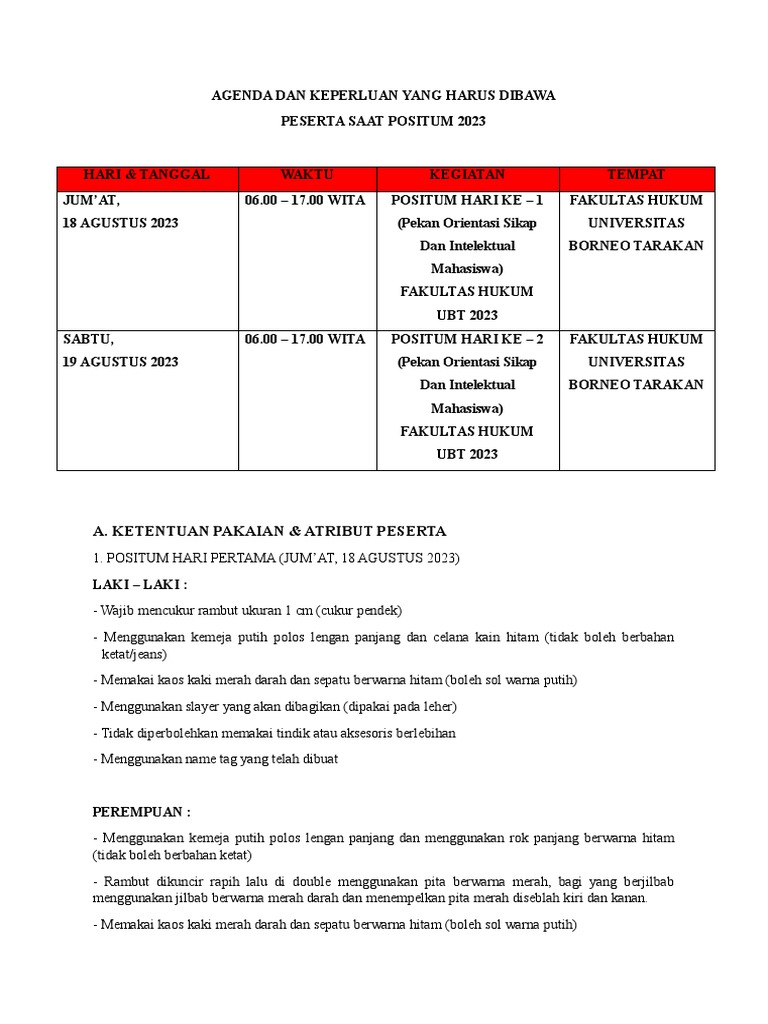 Agenda Dan Keperluan Peserta Positum 2023 | PDF