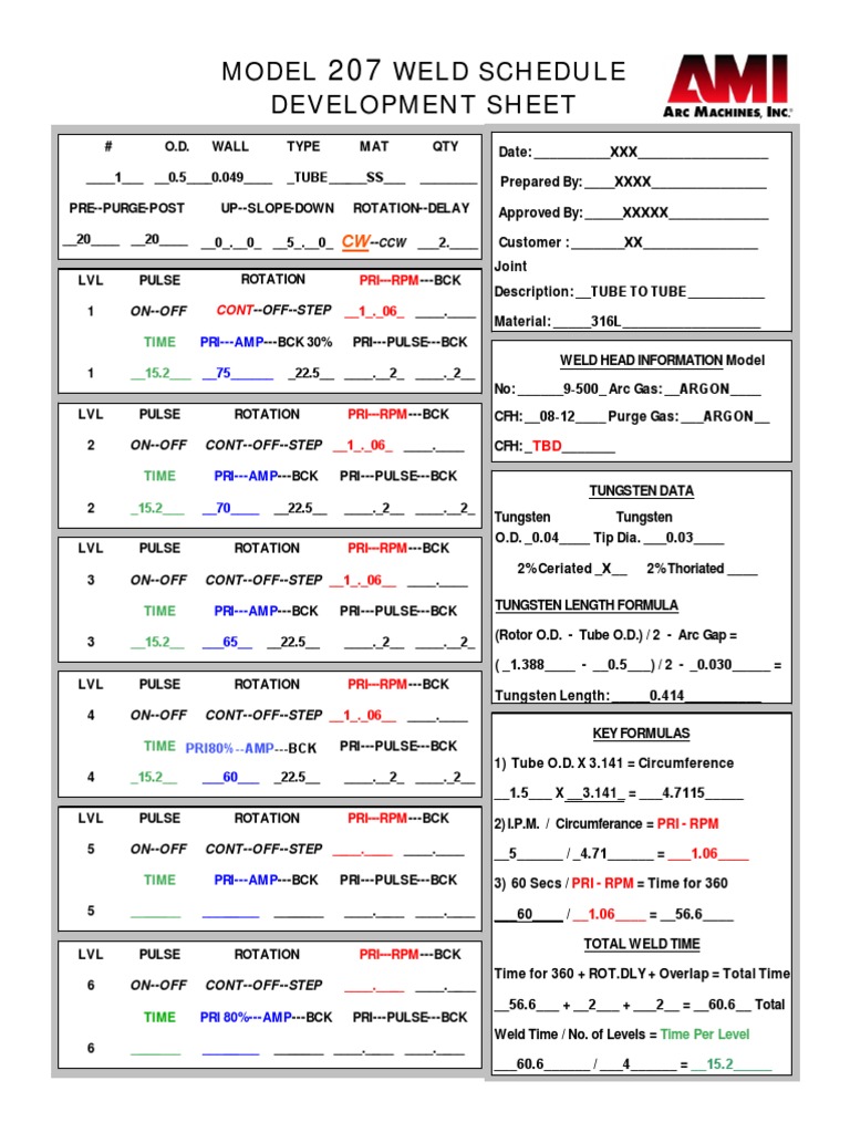 Weld Schedule for Tube to Tube Joint | PDF