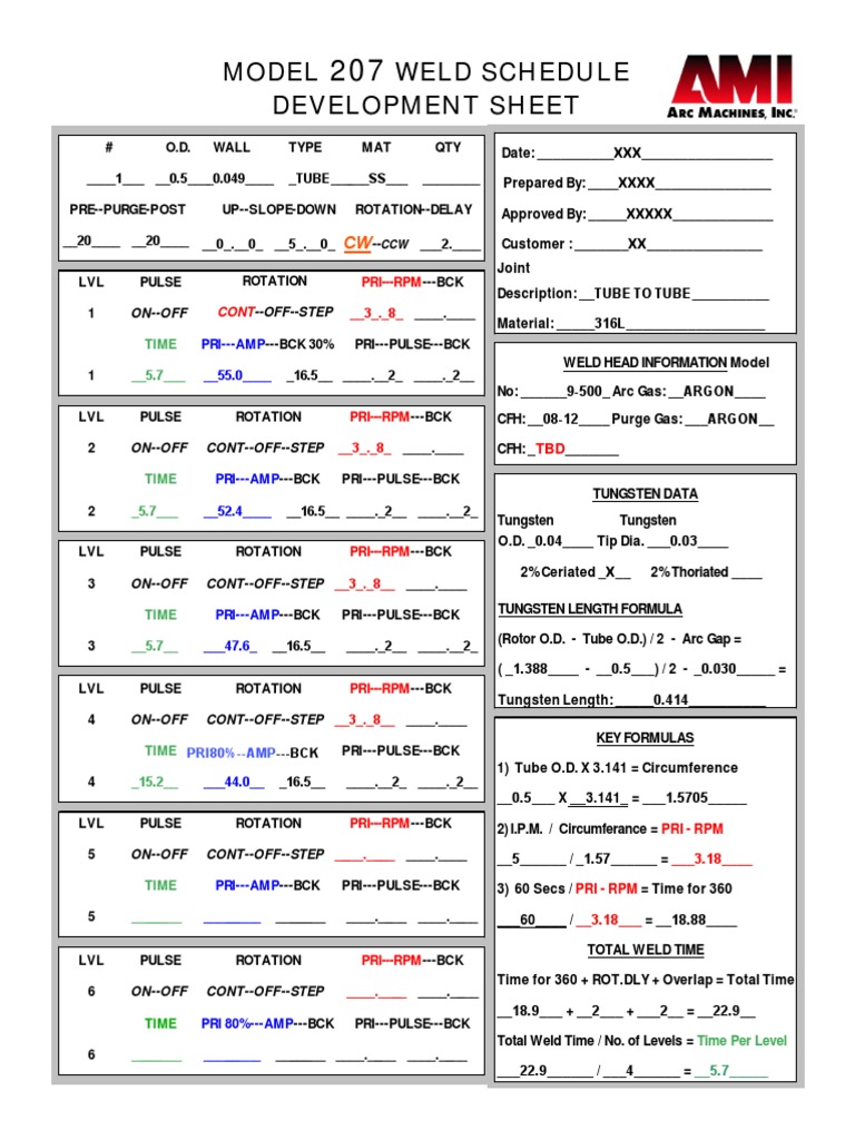 Ref Doc 1.4 - 0.5 INCH OD , 9-500 4 LEVEL M207 Weld Schedule ...