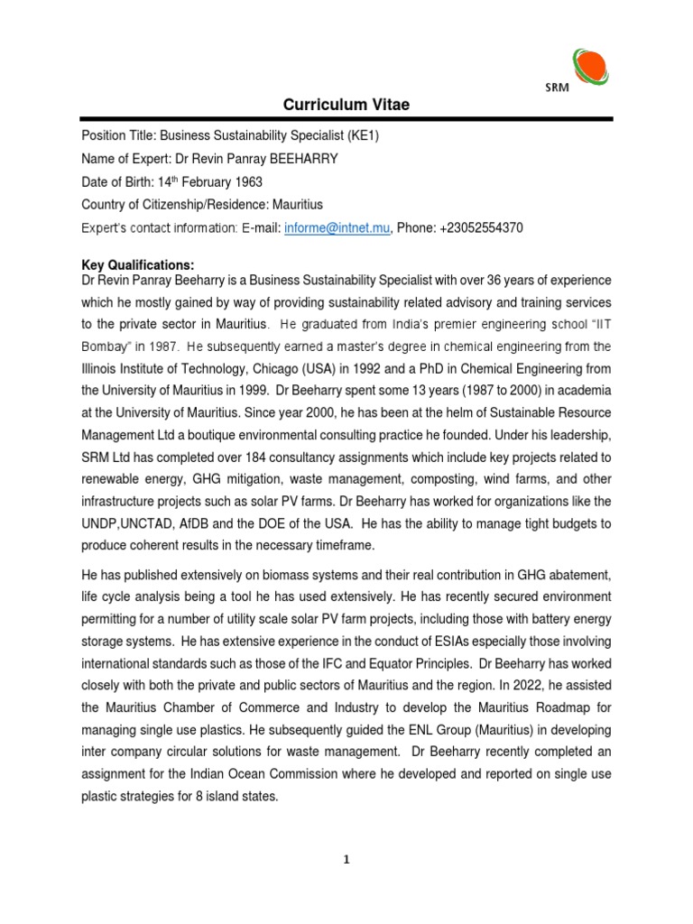 CV - DR Revin Panray Beeharry 29082023 EU | PDF