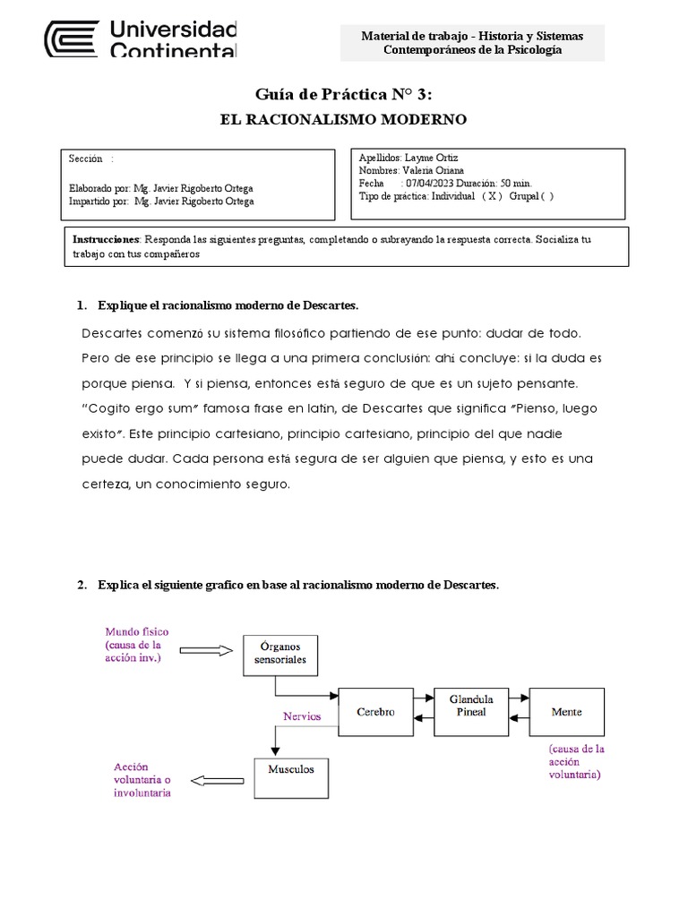 GUÍA PRÁCTICA N°3-2023 Layme Ortiz Valeria | PDF | René Descartes | Mente