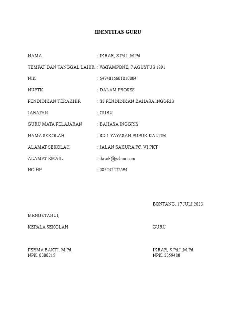 Identitas Guru | PDF
