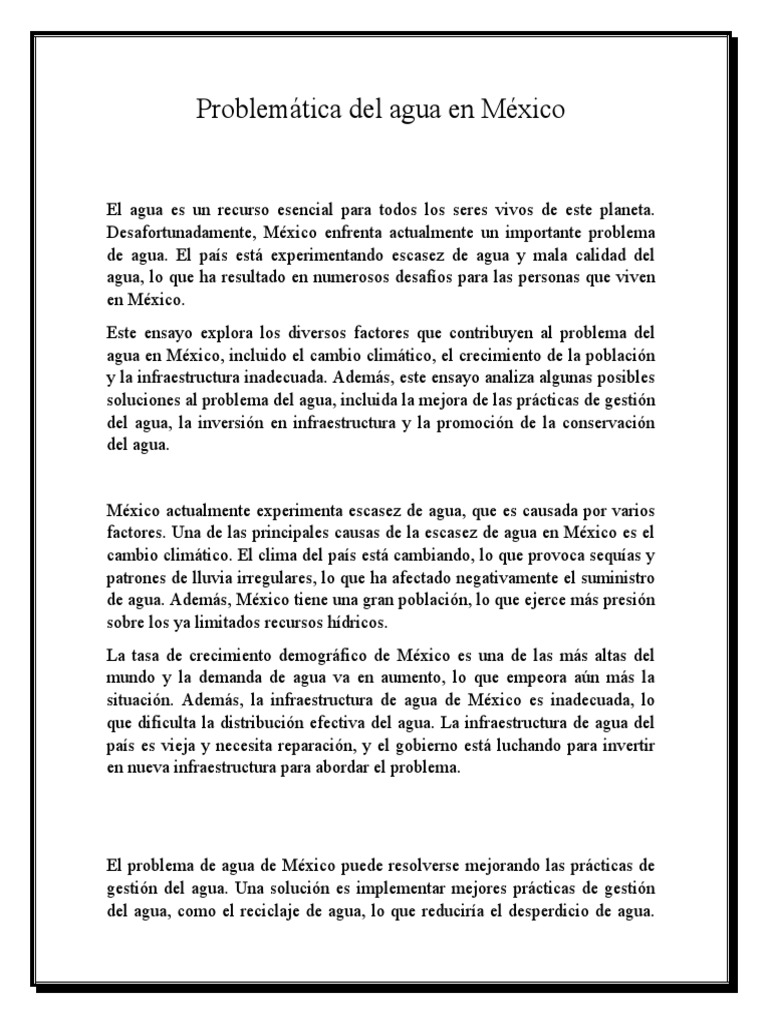 Ensayo sobre la problemática del agua en México | PDF | Agua | Escasez de agua