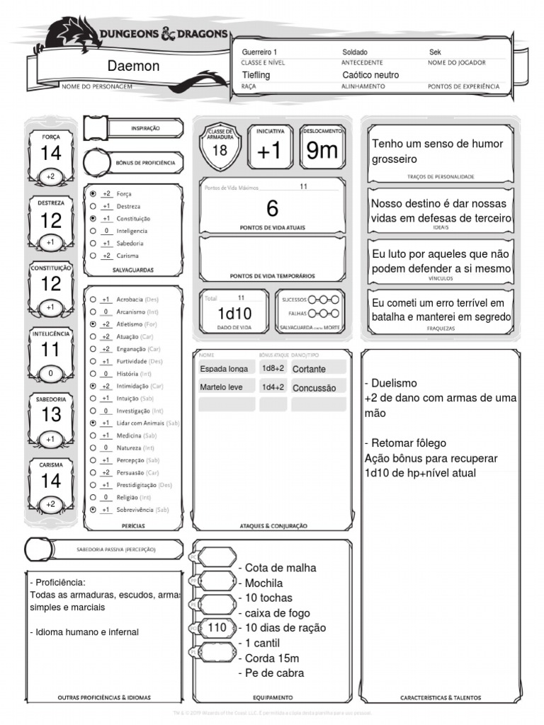 Daemon Ficha (Sek) | PDF