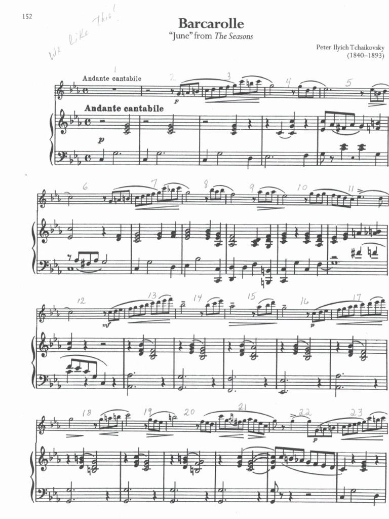Tchaikovsky Barcarolle "June" From The Season, PIANO Part 4pp | PDF