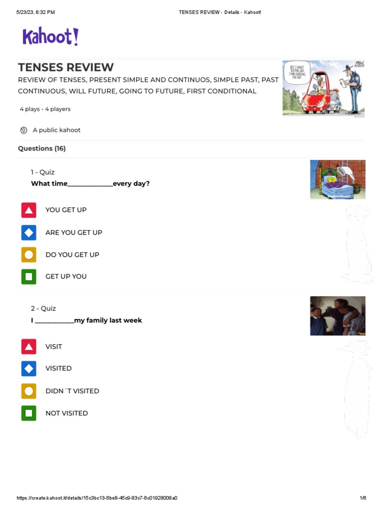 TENSES REVIEW - Details - Kahoot! | PDF