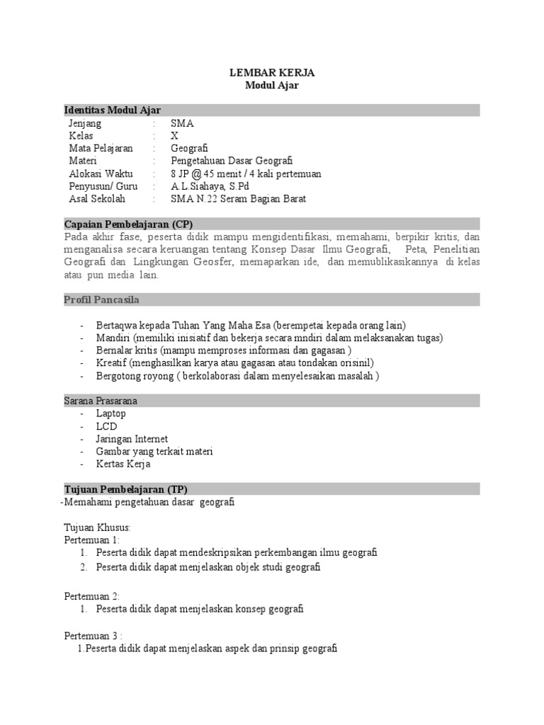Modul Ajar Aya 1 | PDF