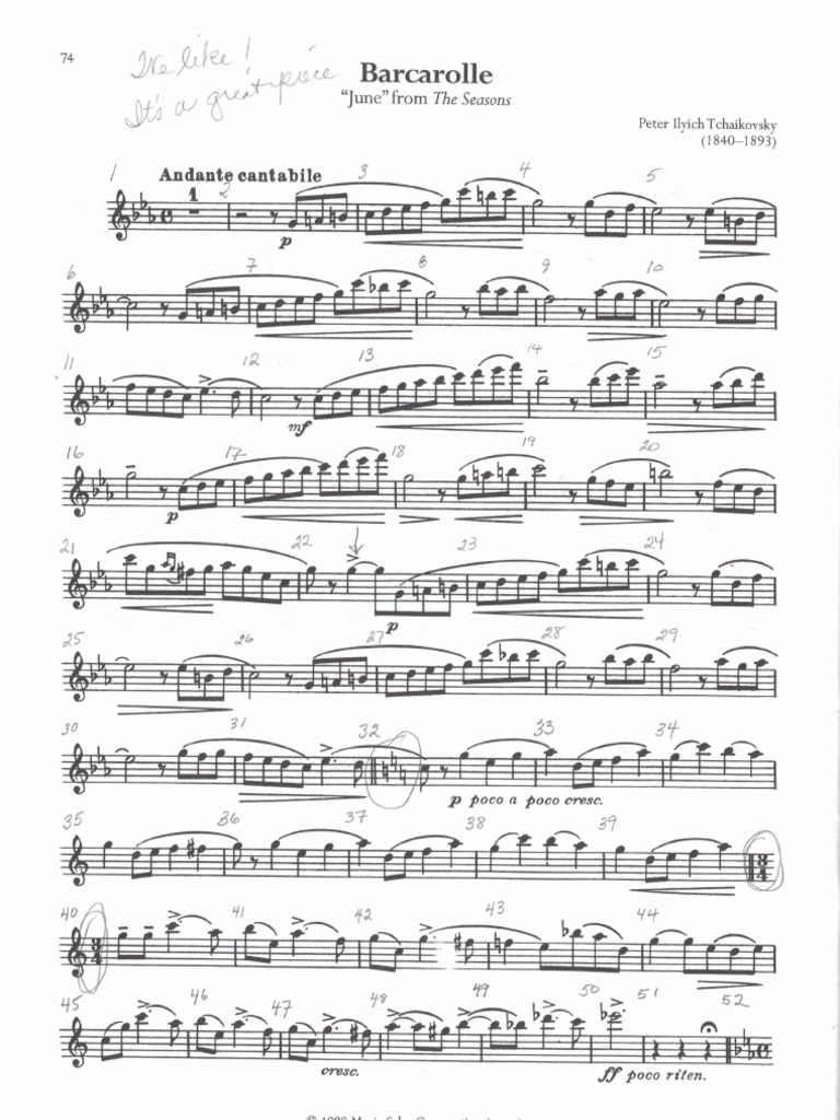 Tchaikovsky Barcarolle 'June' From The Seasons FLUTE Part | PDF