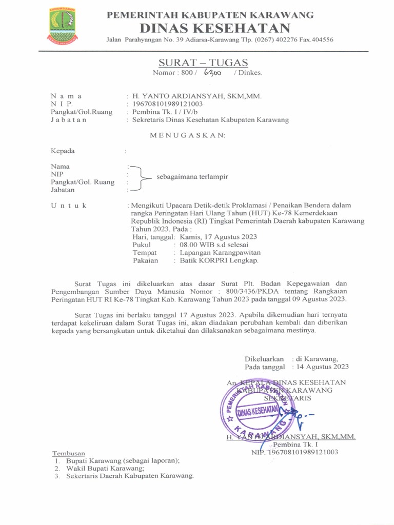 Surat Tugas Upacara Detik Detik Proklamasi | PDF