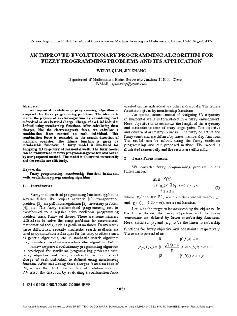 An Improved Evolutionary Programming Algorithm For Fuzzy Programming Problems and Its ...