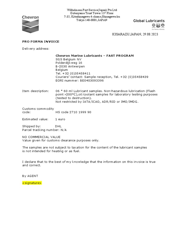 Chevron-LO SAMPLE-pro-forma invoice | PDF