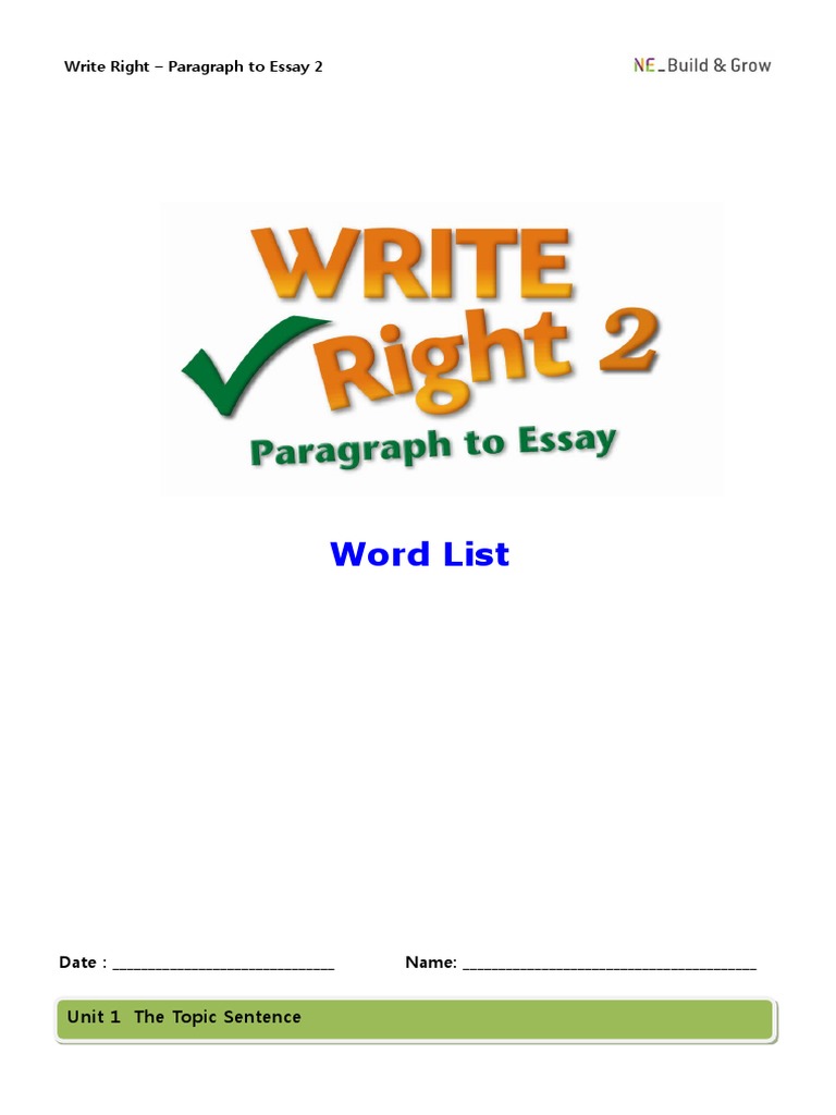 Write Right Paragraph to Essay 2_Word List | PDF