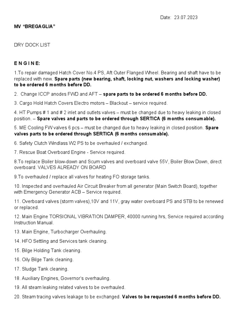 DRY DOCK LIST ENGINE | PDF