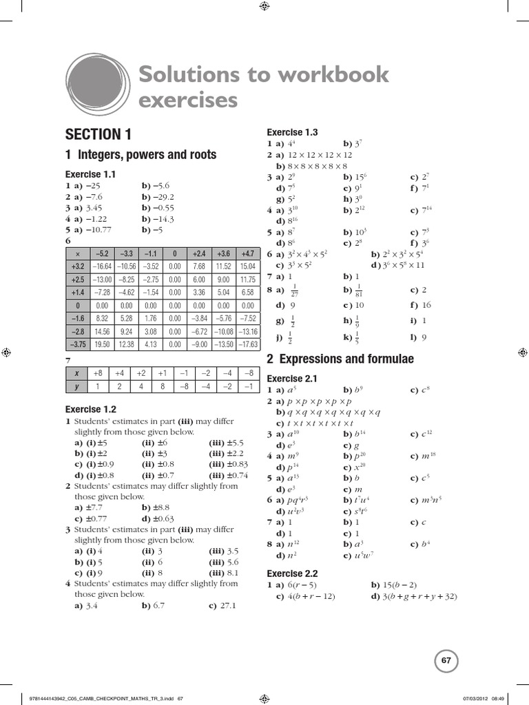 Answers To Checkpoint Mathematics Workbook 3 New Edition - 1 | PDF