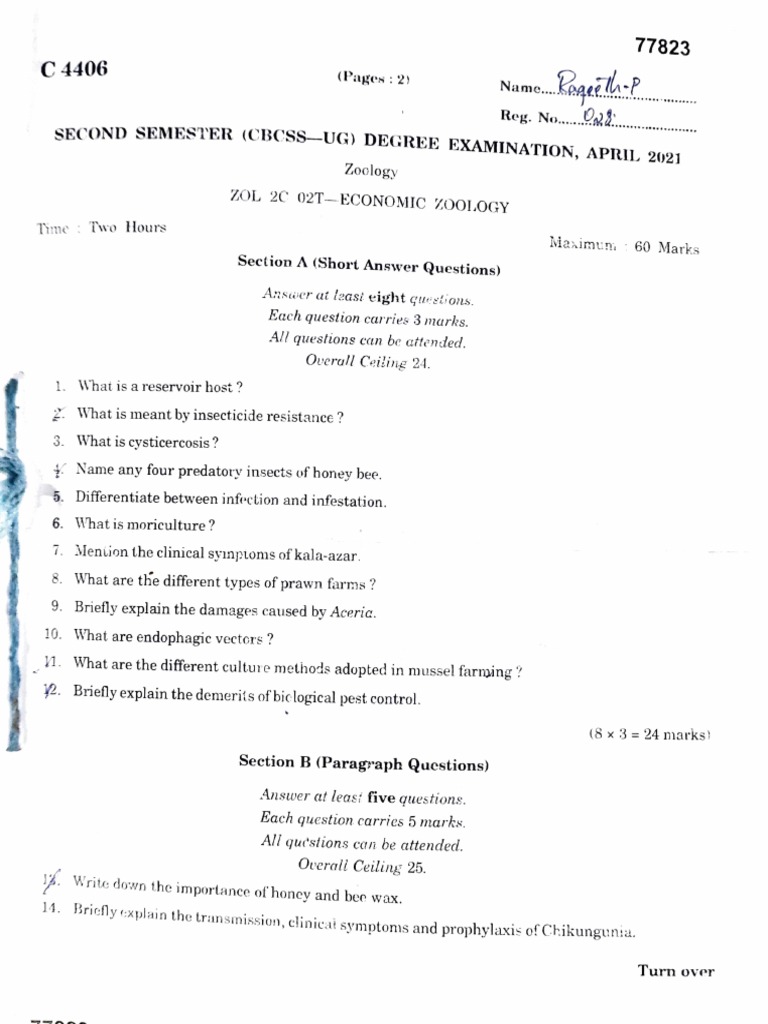 2nd Sem Zoology QN Papers | PDF