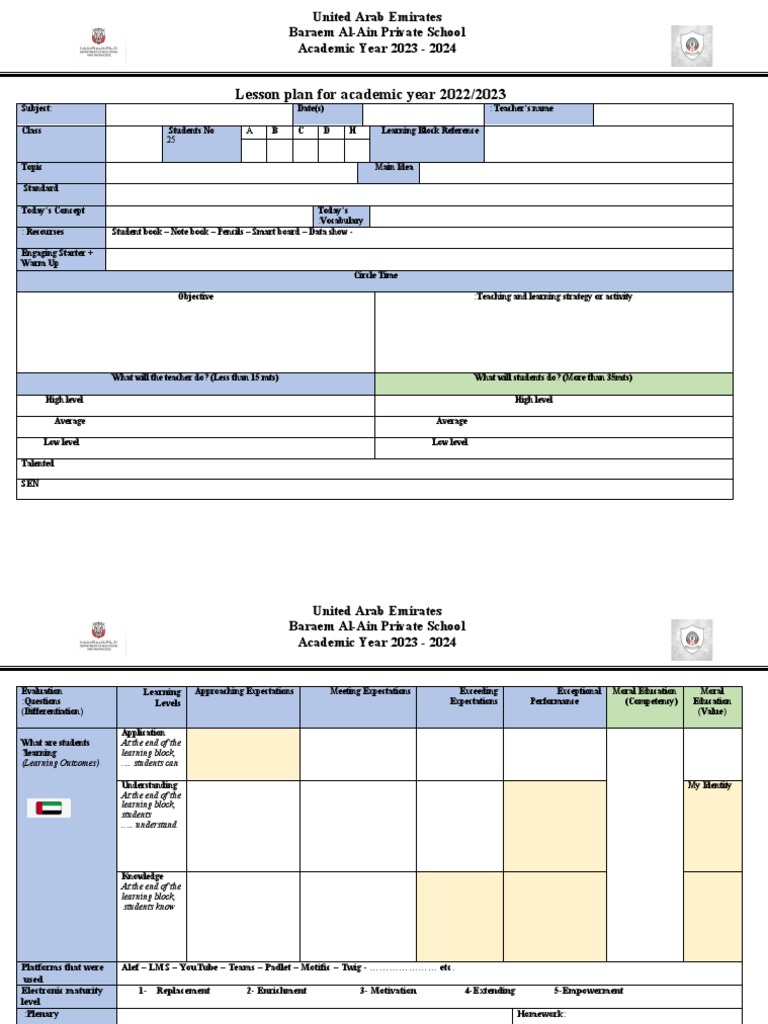 Lesson Plan 2023-2024 | PDF | Lesson Plan | Teachers