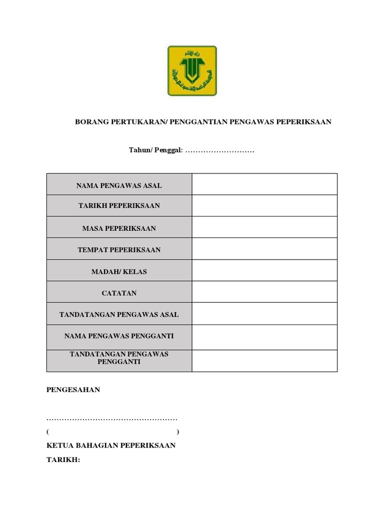 Borang Pertukaran Pengawas Peperiksaan | PDF