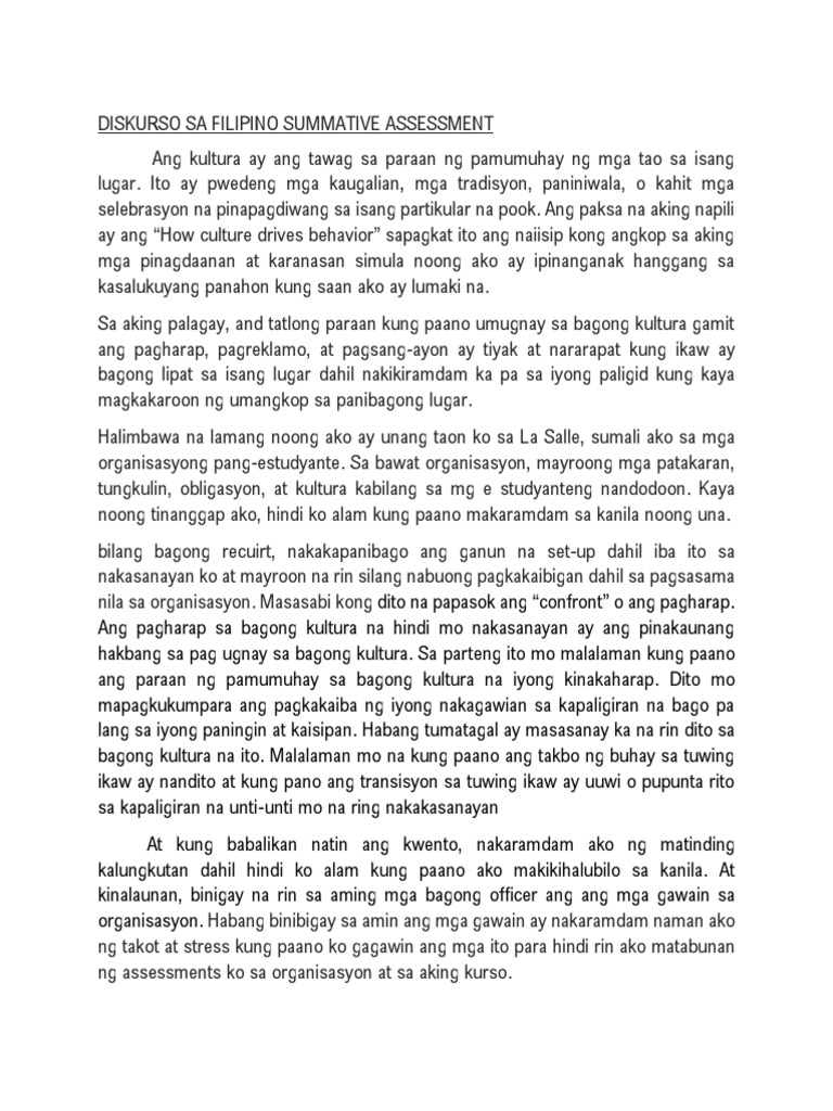 Diskurso Sa Filipino Summative Assessment | PDF