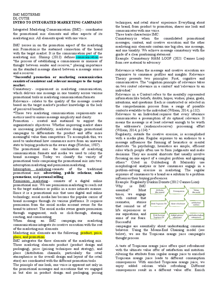 Imc Midterm Reviewer | PDF | Marketing | Swot Analysis