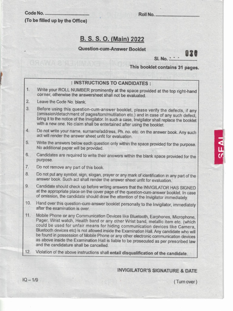 BSSO Main 2022 | PDF