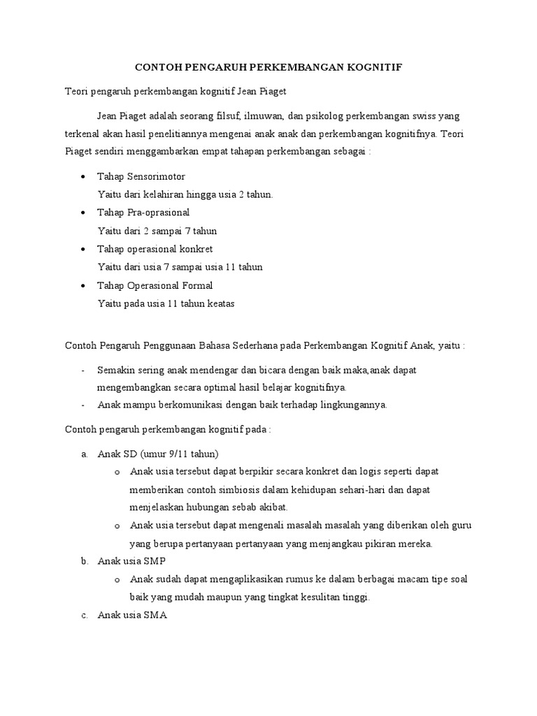 Contoh Pengaruh Tahapan Kognitif Piaget | PDF | Kesehatan Holistik