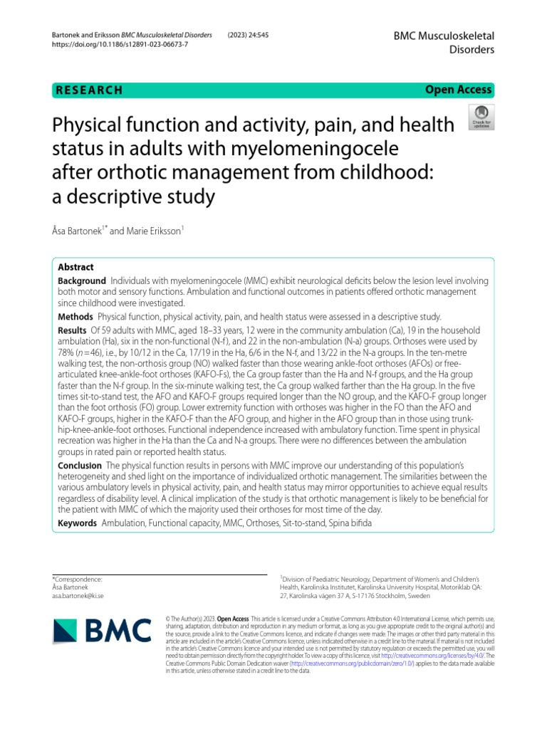 Physical Function and Activity, Pain, and Health Status in Adults With ...