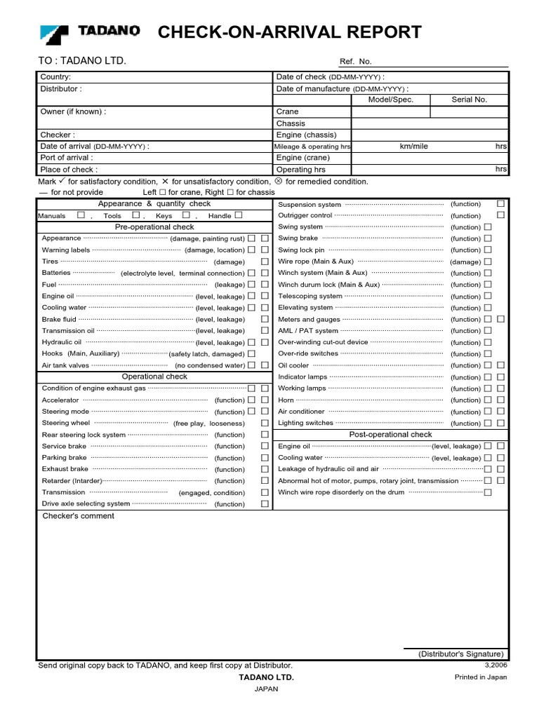 Crane Check-On-Arrival Report | PDF