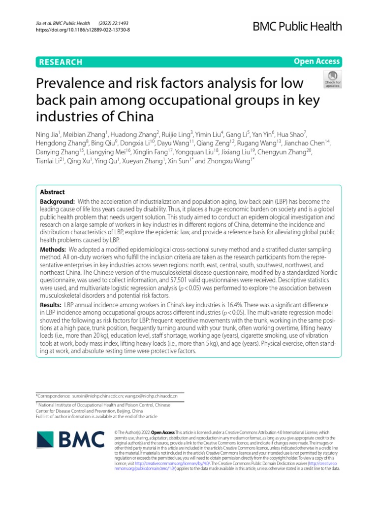 19 - Prevalence and Risk Factors Analysis For Low Back Pain Among ...