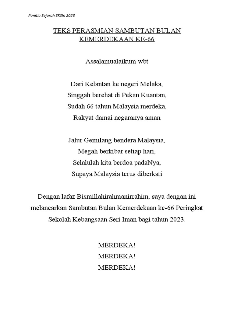 Teks Perasmian Merdeka Viman | PDF