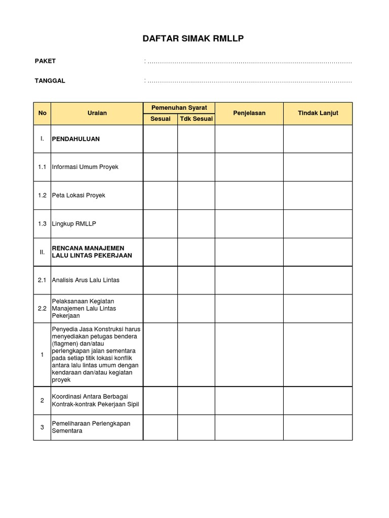 Daftar Simak RMLLP Konstruksi | PDF