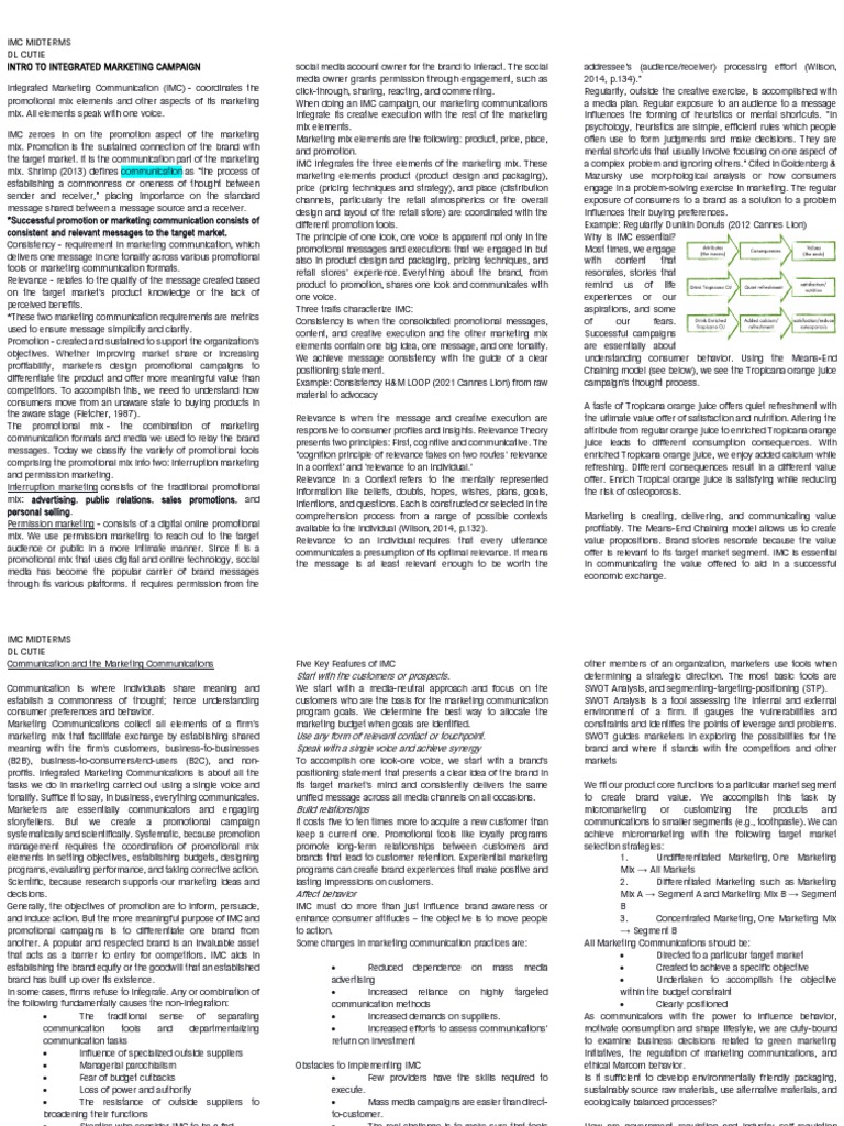 Imc Midterm Reviewer | PDF | Marketing | Marketing Communications