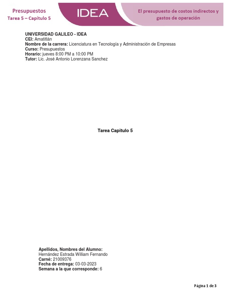 Tarea Capitulo 5 | PDF