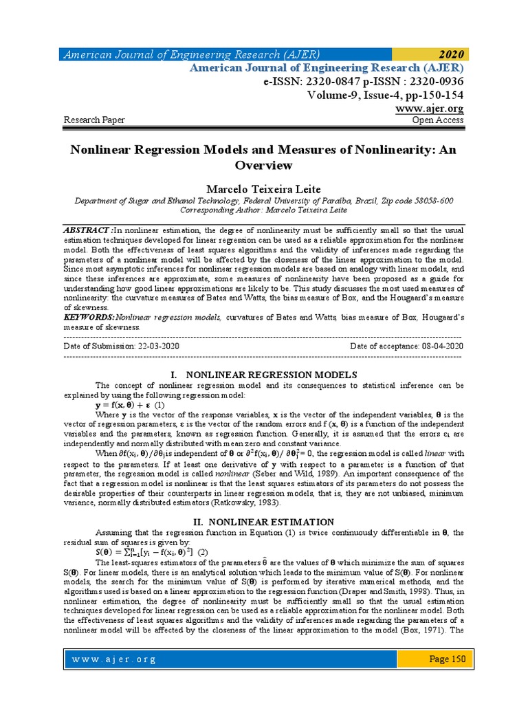 AJER Nonlinear Regression Models and Measures of Nonlinearity | PDF