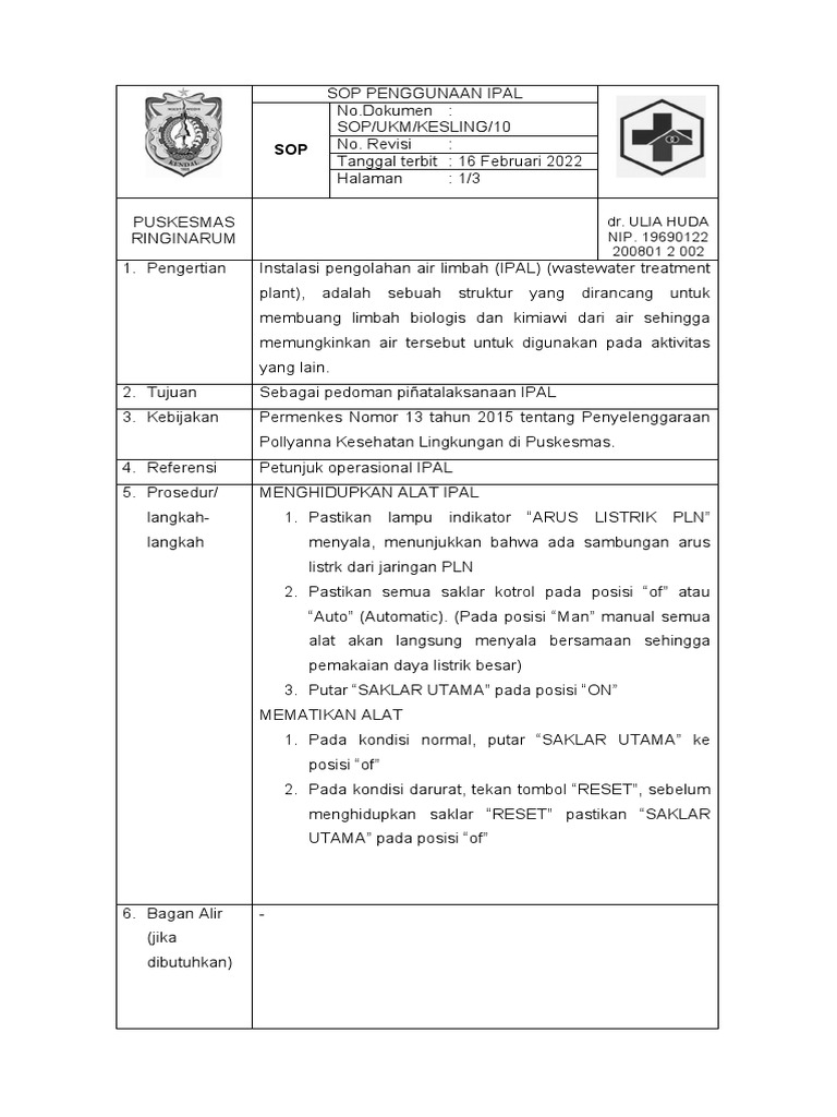 SOP 10 Penggunaan Ipal | PDF
