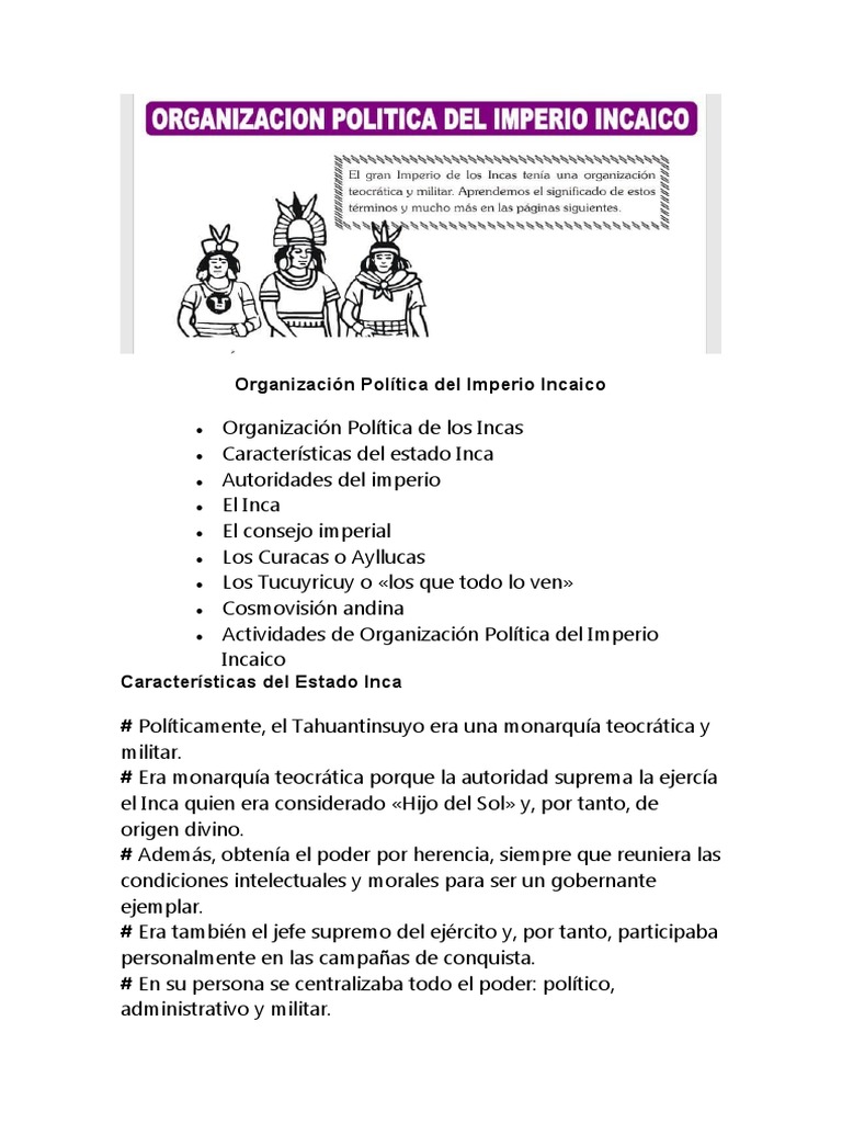 Organización Política Del Imperio Incaico 1 | PDF | Imperio Inca