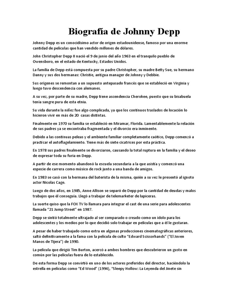 Biografía de Johnny Depp | PDF
