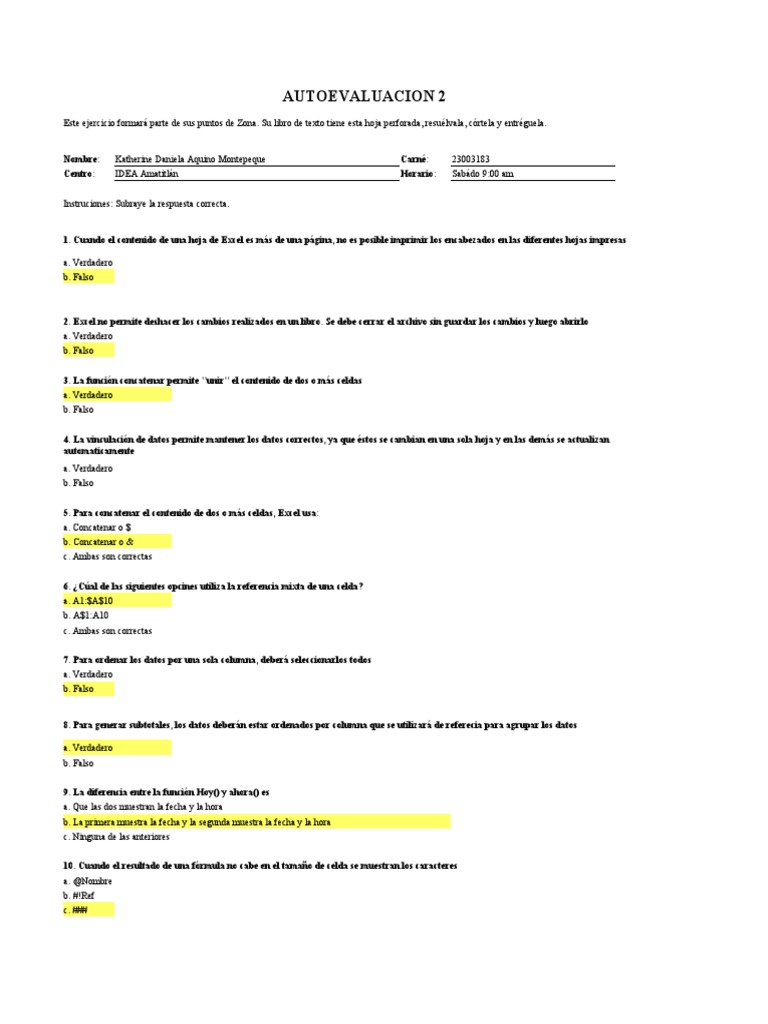 Autoevaluacion 2 | PDF | Microsoft Excel