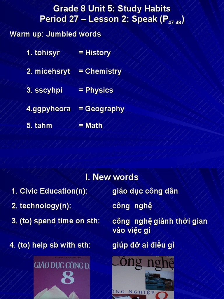 Grade 8 Unit 5: Study Habits Lesson 2 | PDF