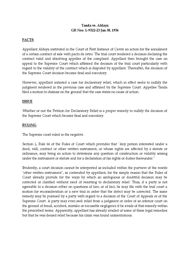5 - Tanda vs. Aldaya | PDF | Judgment (Law) | Legal Remedy
