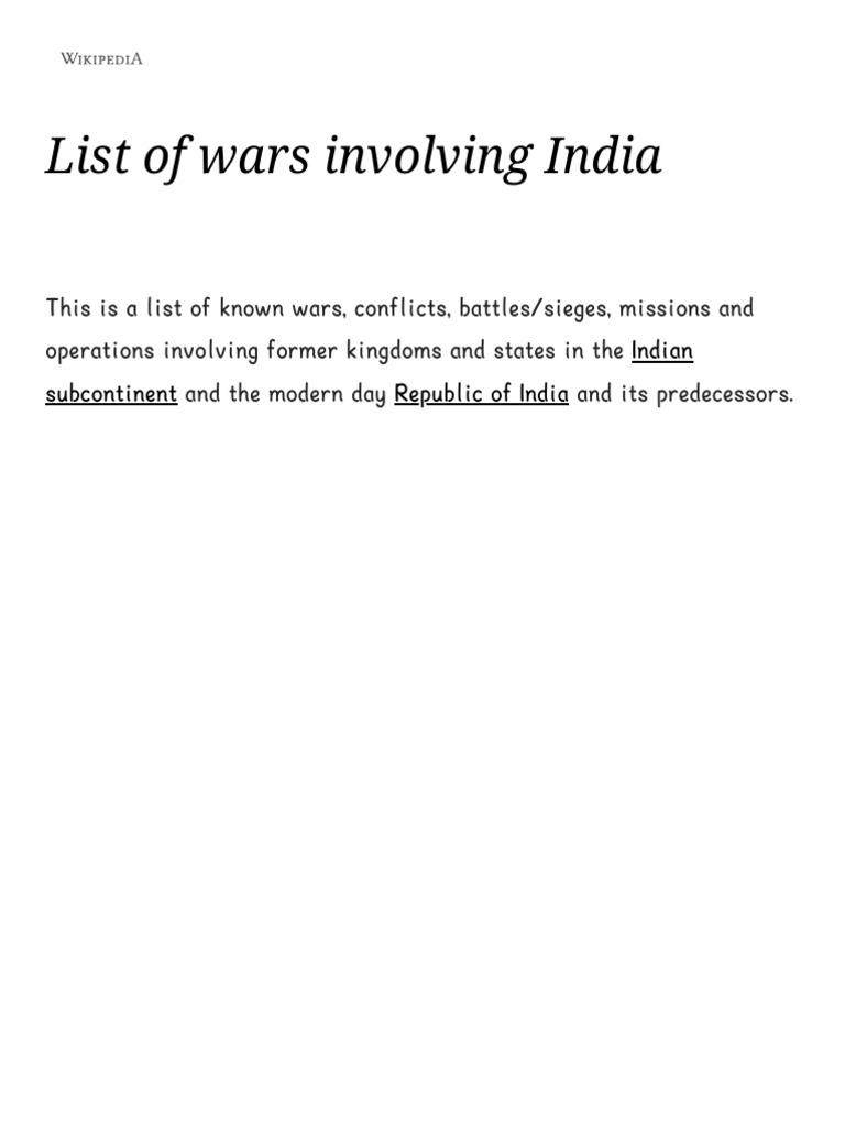 List of Wars Involving India - Wikipedia | PDF | Mughal Empire | Battles