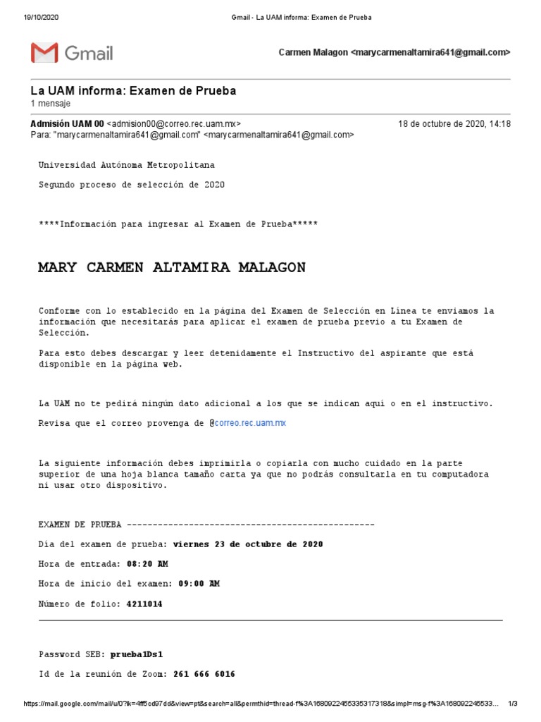 Gmail - La UAM Informa - Examen de Prueba | PDF | Gmail | Contraseña