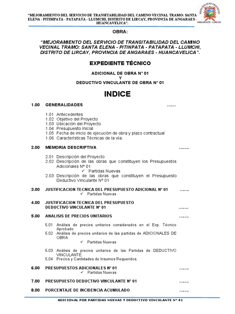 1.0. Exp. Tec - ADICIONAL Y DEDUCTIVO #01 | PDF | Presupuesto