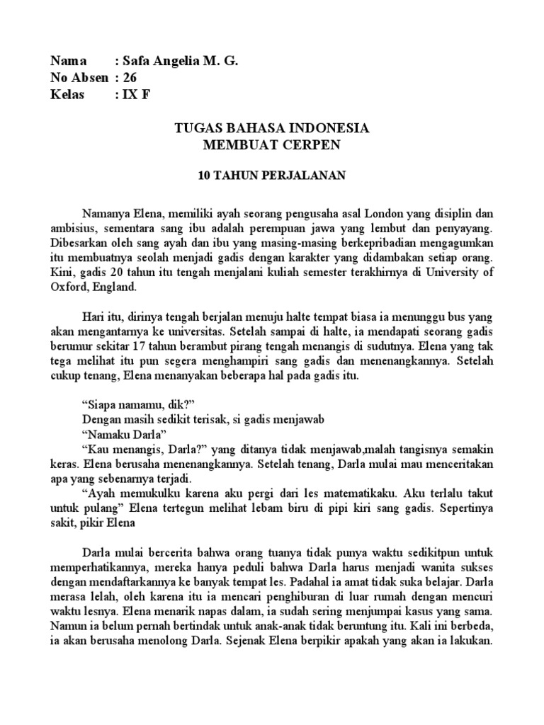 Tugas Membuat Cerpen Bahasa Indonesia | PDF