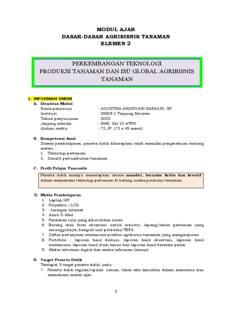 Modul Ajar-Dasar-Dasar Agribisnis Tanaman-Agustina AS-Elemen 2 | PDF Modul Ajar-Dasar-Dasar Agribisnis Tanaman-Agustina AS-Elemen 2 | PDF